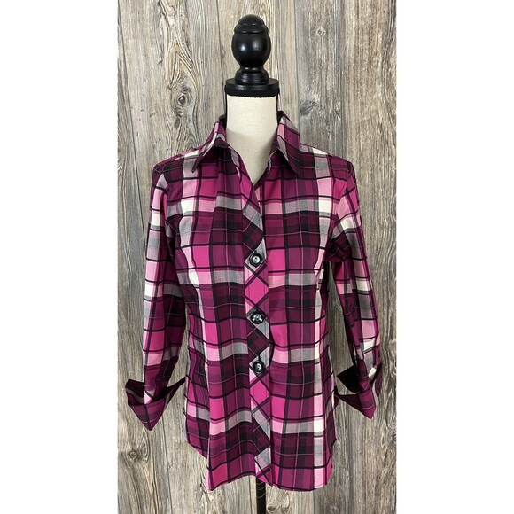 Pendleton | Tops | Pendleton Button Front Shirt Size 8 Wrinkle Free Fitted Pink Plaid Cuffed ...